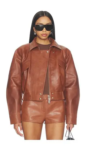 Retrofete Lykke Leather Jacket In Brown