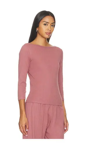 VIR VITA Florence Boatneck Pointelle Top In Pink