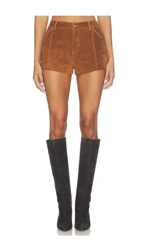 Central Park West Odessa Genuine Suede Short In Brown - Saddle