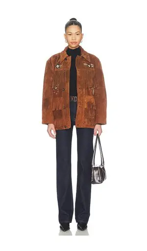FOUND Hand Embroidered Suede Fringe Jacket