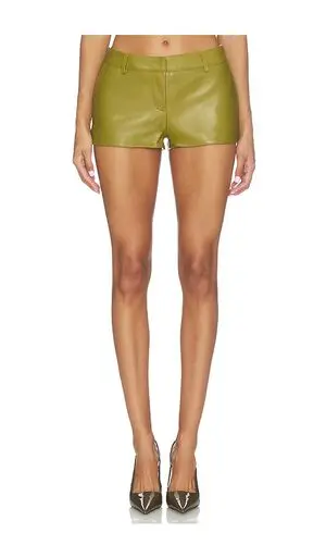 Retrofete Valesia Leather Short In Green - Basil