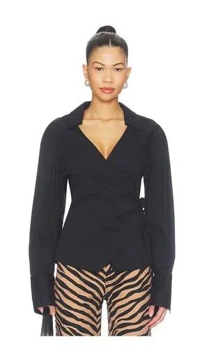 SIMONMILLER Anya Poplin Wrap Top - Black