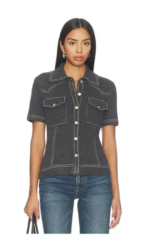 Central Park West Sienna Western Short Sleeve Sweater - Charcoal