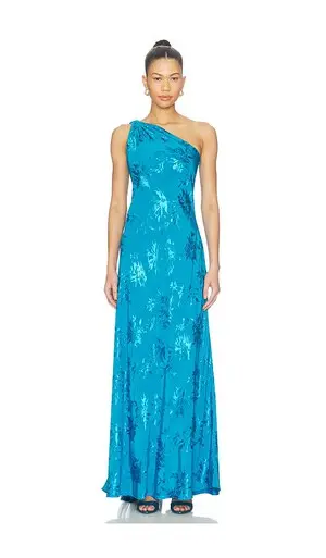 Hemant & Nandita One Shoulder Sash Maxi Dress In Blue - Turquoise