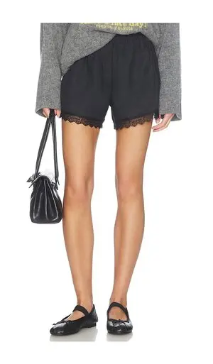 GANNI Light Linen Lace Hem Shorts - Black