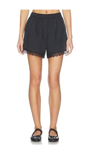 GANNI Light Linen Lace Hem Shorts - Black