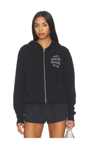 ANTI SOCIAL SOCIAL CLUB Rhinestone Zip Up Hoodie - Black