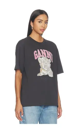 GANNI Heavy Cotton Jersey Tiger Caviar Tee In Black