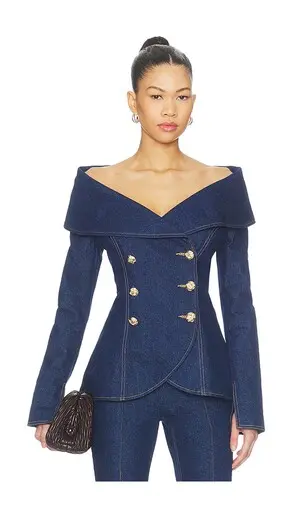 NADINE MERABI Jordan Denim Top - Blue