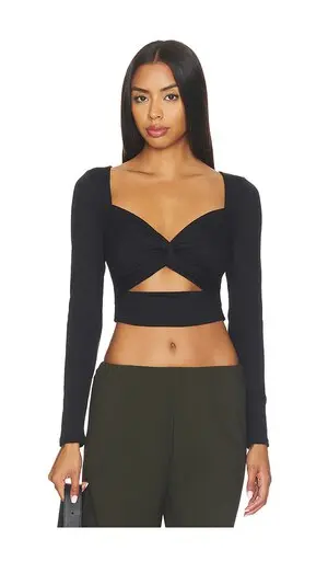 Susana Monaco Twisted Front Longsleeve Top - Black