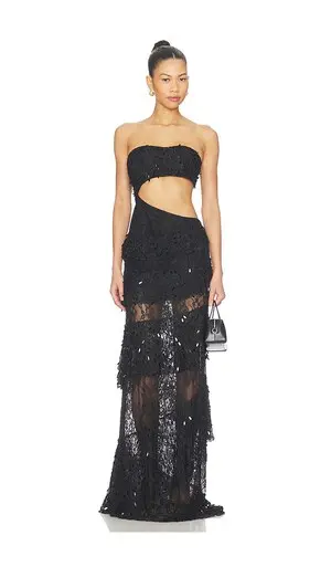 LA FUORI Luna Veil Tier Dress - Black