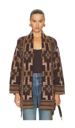 L'Agence Jair Jacquard Cardigan In Brown - Dark Java & Burgundy Multi