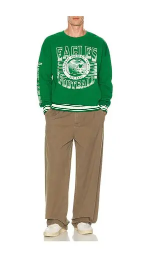 Junk Food Eagles Striped Rib Crew Sweatshirt In Green