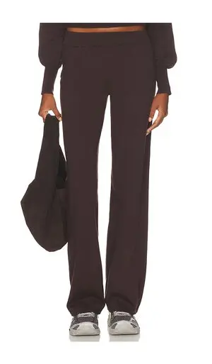 RUNAWAY THE LABEL Heather Wide Leg Knit Pant - Chocolate