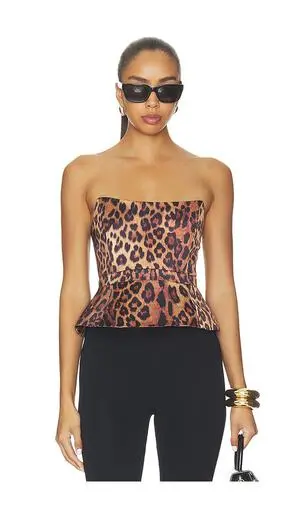 L'Agence Mirella Corset Peplum Top In Brown