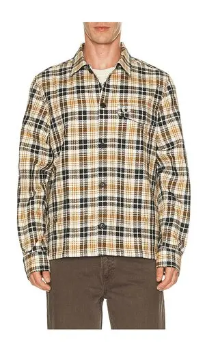 Fred Perry Textured Check Overshirt In Cream - Ecru