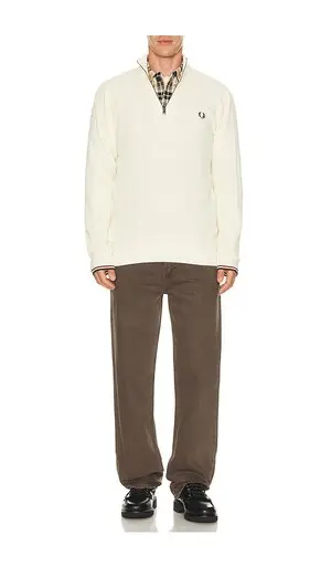 Fred Perry Waffle Stitch Half Zip Jumper In Cream