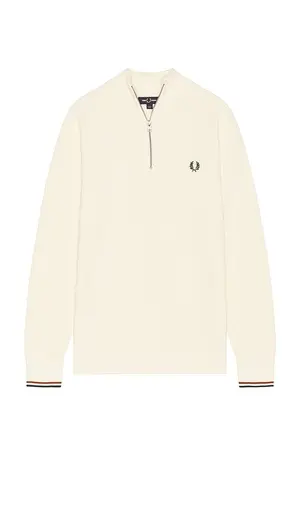 Fred Perry Waffle Stitch Half Zip Jumper In Cream