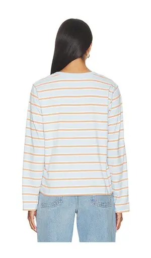 LA LIGNE Stripe Long Sleeve Boyfriend Tee In Baby Blue