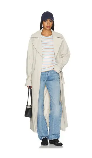 LA LIGNE Stripe Long Sleeve Boyfriend Tee In Baby Blue