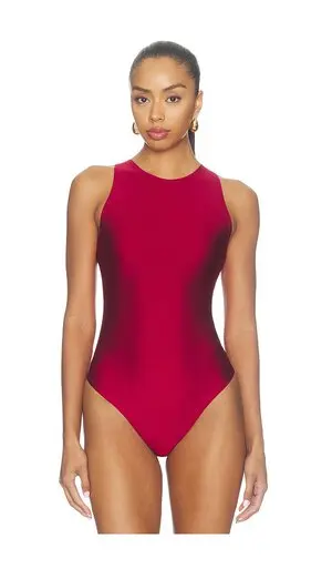 BRONX BANCO Gaia Mesh Sleeveless Bodysuit In Red