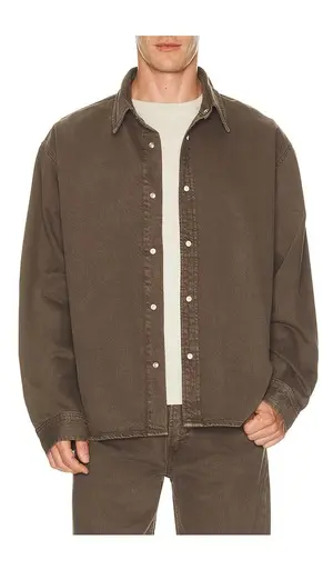 FRAME Relaxed Denim Overshirt In Brown