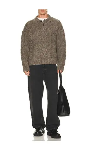 FRAME Cable Polo Sweater In Brown