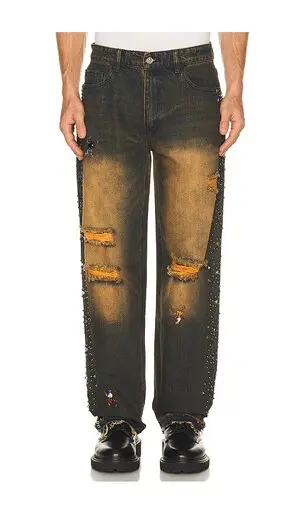 RYOKO RAIN Vintage Washed Stutted Jeans In Grey