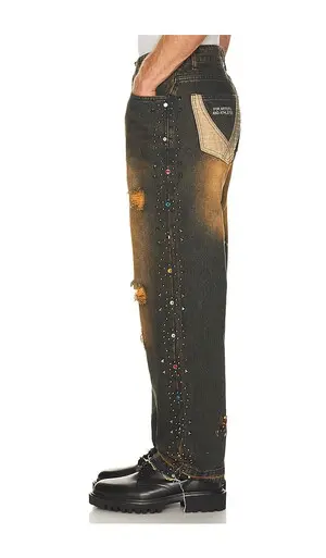 RYOKO RAIN Vintage Washed Stutted Jeans In Grey