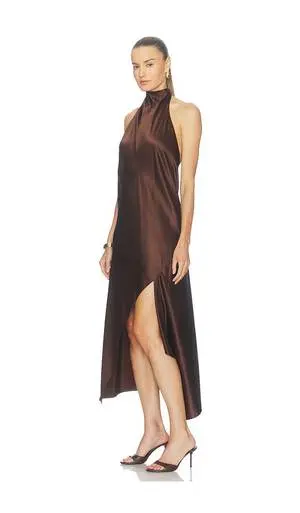 Helmut Lang The Neck Silk Dress In Brown