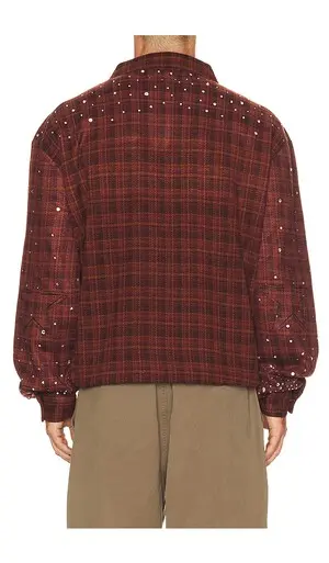 RYOKO RAIN Pullover Rhienstone Flannel In Red