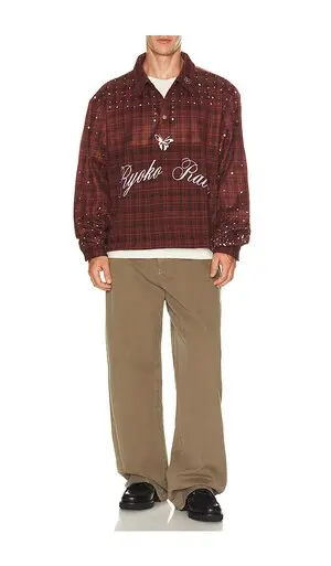 RYOKO RAIN Pullover Rhienstone Flannel In Red