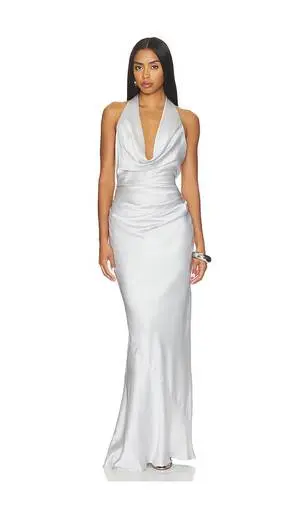 NOOKIE Penelope Drape Gown In Grey - Platinum