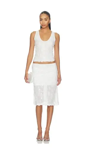 WITH HARPER LU Mesh Tank Top In White