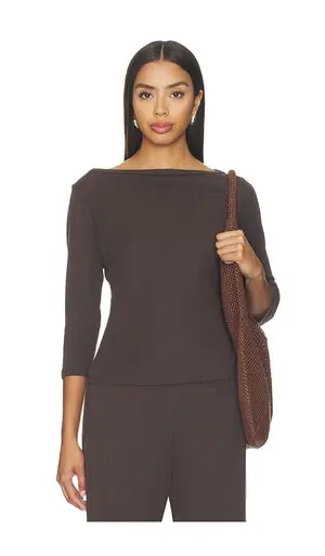 VIR VITA Florence Boatneck Pointelle Top In Chocolate - Espresso