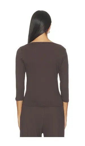VIR VITA Florence Boatneck Pointelle Top In Chocolate