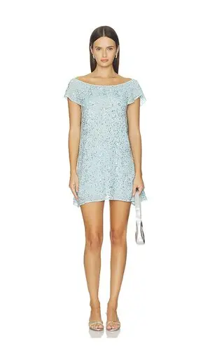 Frankies Bikinis X Devon Lee Carlson Daydream Chiffon Mini Dress In Baby Blue - Blue Bloom