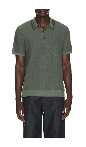 RHONE Fine Knit Sweater Polo In Green - Olive Shadow