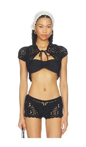 Frankies Bikinis X Devon Lee Carlson Pinky Promise Cotton Knit Bolero In Black - Noir