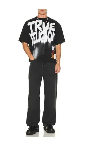 True Religion Short Sleeve Graffiti Boxy Tee In Black