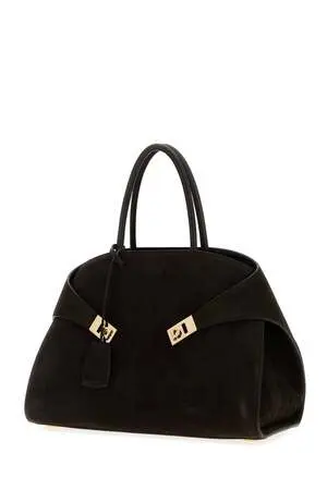 FERRAGAMO Dark Suede Medium Hug Handbag