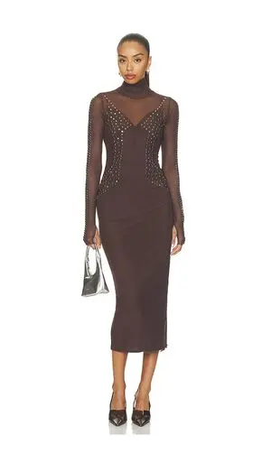 AFRM Shailene Studded Mesh Dress In Chocolate