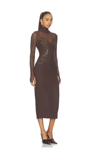 AFRM Shailene Studded Mesh Dress In Chocolate