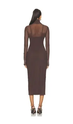AFRM Shailene Studded Mesh Dress In Chocolate