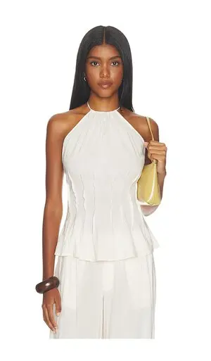 WeWoreWhat Pleated Halter Top In Cream - Vanilla