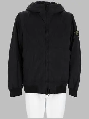 Stone Island Giacca Bomber Con Patch Logo E Cappuccio - Black
