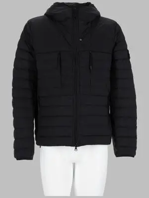 Stone Island Piumino Con Cappuccio Con Finitura Antigoccia - Black