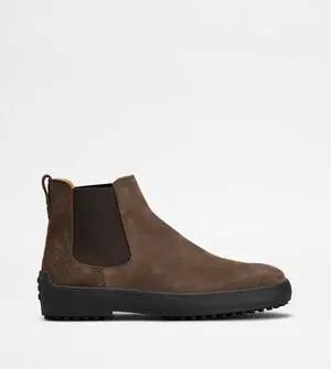 TOD'S Winter Gommino Chelsea Boots In Suede - Brown