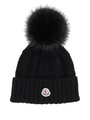 Moncler Hat Wool "pon Pom - Black