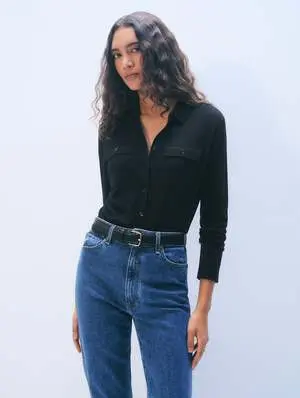 WHITE & WARREN Superfine Merino Wool Shirt Sweater In Size